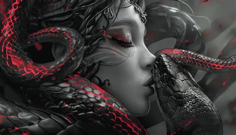 Teenage Girl Kissing Small Pet Python Premium Ai Generated Image