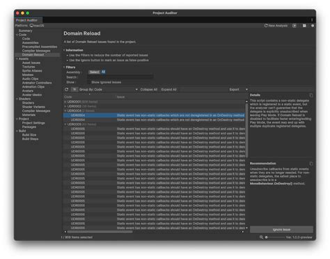 domain reloading issues project auditor 1 0 1