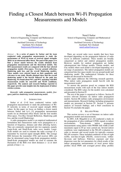Pdf Finding A Closest Match Between Wi Fi Propagation Measurements And Models