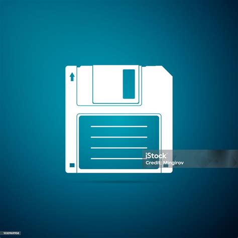 컴퓨터 데이터 저장 아이콘 파란색 배경에 고립에 대 한 플로피 디스크 디스켓에 부호입니다 평면 디자인입니다 벡터 일러스트 레이