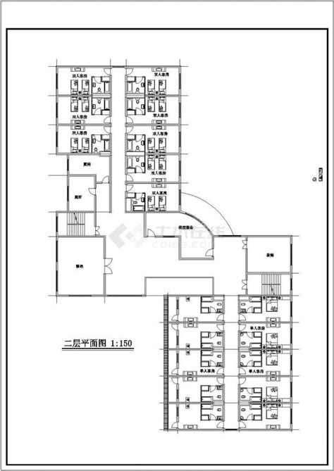 3800平米左右4层框架结构商务宾馆平立剖面设计cad图纸（四套方案）商务酒店土木在线