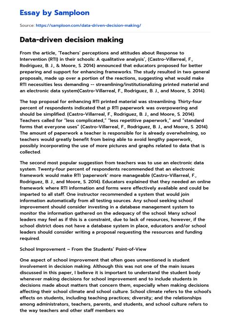 Data Driven Decision Making Free Essay Sample On Samploon Com