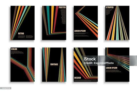 복고풍 다채로운 포스터 템플릿 플래카드 브로셔 배너 배경 전단지 등의 컬렉션 트렌디 한 스트라이프 커버 빈티지 크리에이티브 디자인 0명에 대한 스톡 벡터 아트 및 기타