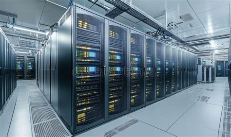Data Center With Rows Of Server Racks And Advanced Cooling Systems