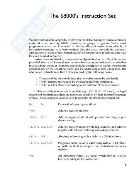 Motorola 68000 Instruction Set