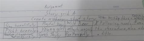 Assignment Story Grid A Create A Short Story With The Following Words