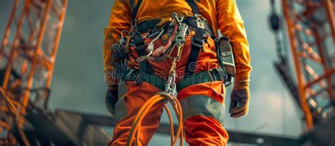 construction worker s safety harness and gear close up generative ai