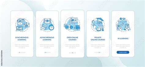 Distance Learning Types Onboarding Mobile App Page Screen With Concepts Synchronous Learning E