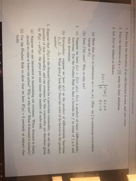 Solved 1 Prove That The Derivative Of An Odd Function Is