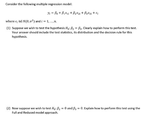 Solved Consider The Following Multiple Regression Model