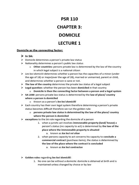 Psr 110 Chapter 3 Notes Download Free Pdf Domicile Law Marriage