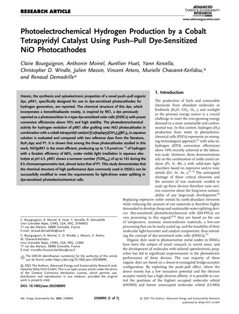Pdf Photoelectrochemical Hydrogen Production By A Cobalt Tetrapyridyl Catalyst Using Pushpull