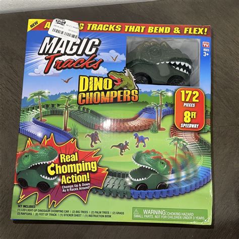Magic Tracks Dino Chompers 172 Pcs 8 Ft Tracks Raptor Car Led Chomp