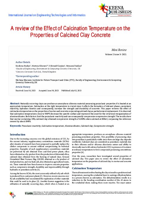 Pdf A Review Of The Effect Of Calcination Temperature On The Properties Of Calcined Clay Concrete