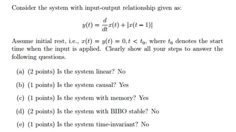 Solved Consider The System With Input Output Relationship