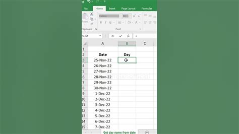 Get Day Name From Date In Excel How To Extract Day From Date Shorts Exceltips Youtube