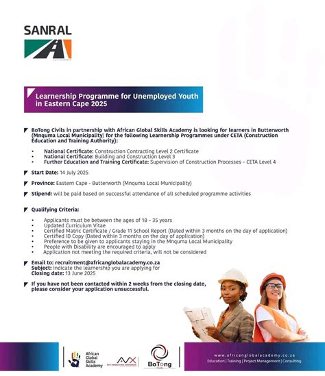 Sanral Learnership Programme For Unemployed Youth For 2025 Edupstairs