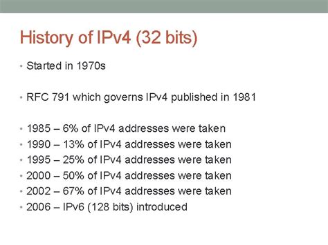 IP ADDRESSES IPv 4 32 Bit Format History
