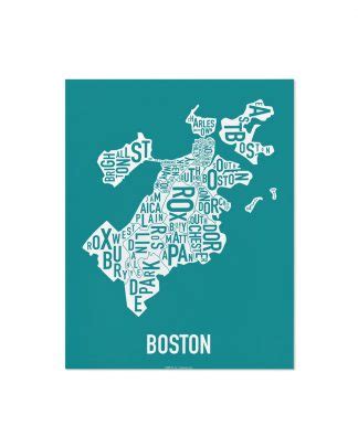 Boston Neighborhoods Map Posters And Prints Unique Modern Wall Decor