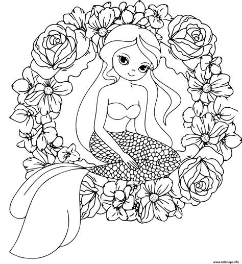 Coloriage Mandala De Sirenes Et De Fleurs De Couronnes Dessin Sirene à