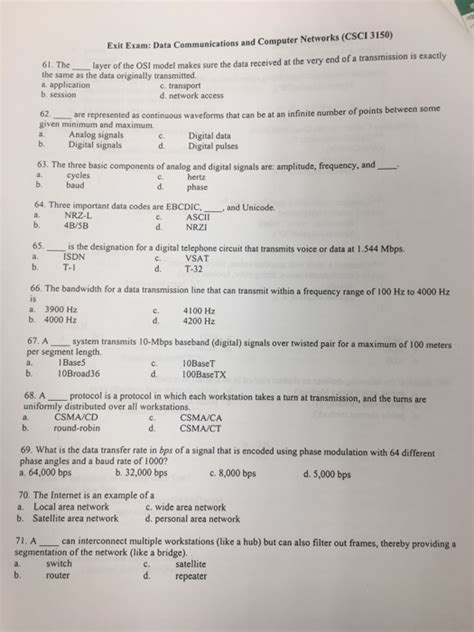 Solved Exit Exam Data Communications And Computer Networks