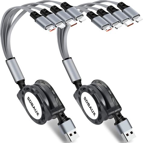 SDBAUX Retractable Multi USB Charging Cable A In Fast Charger Connector With Dual Phone Type