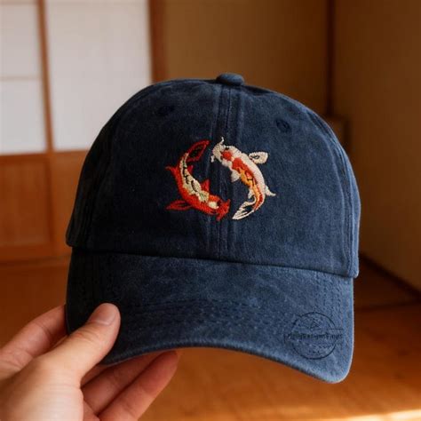 Embroidered Hat Koi Fish Etsy