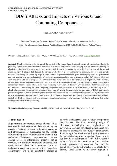 Pdf Ddos Attacks And Impacts On Various Cloud Computing Components