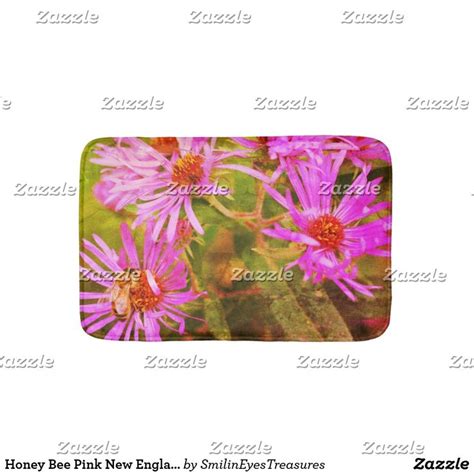 Honey Bee Pink New England Aster Flower Abstract Bath Mat Zazzle