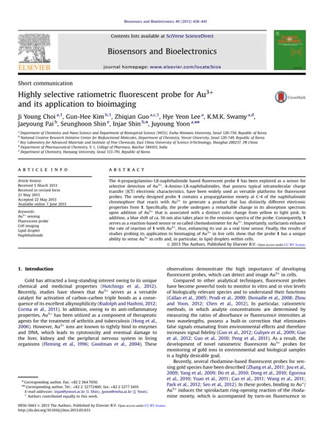 Pdf Highly Selective Ratiometric Fluorescent Probe For Au And Its