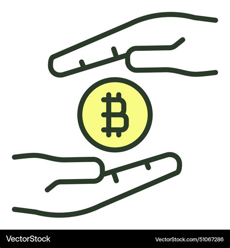 Hands With Bitcoin Token Cryptocurrency Colored Vector Image