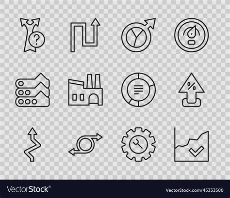 Set Line Arrow Financial Growth Increase Factory Vector Image