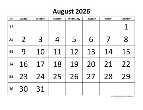 August 2026 Free Calendar Tempplate Free Calendar