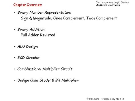 Contemporary Logic Design Arithmetic Circuits Chapter 5 Arithmetic