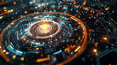 futuristic technological hud showing rotating circular data analysis displaying success stock