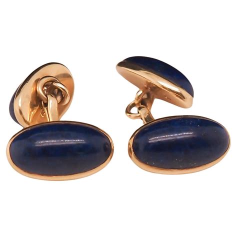 Vintage Lapis 14k Yellow Gold Oval Shape Cufflinks For Sale At 1stdibs