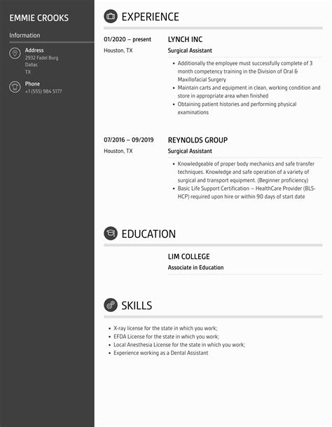 Surgical Assistant Resume Samples Velvet Jobs