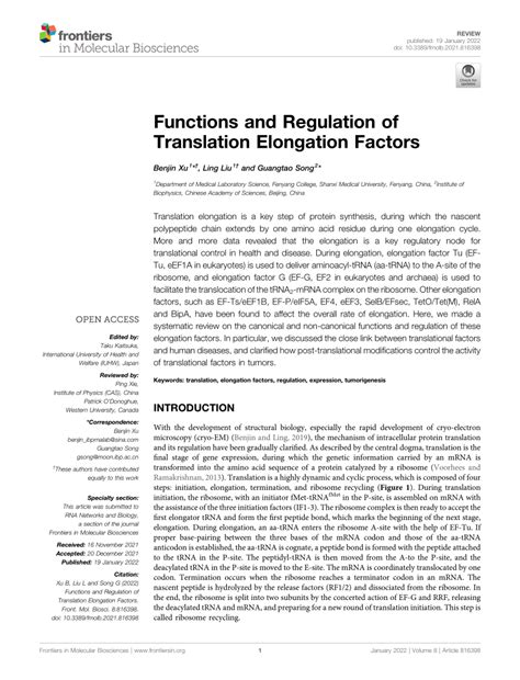 Pdf Functions And Regulation Of Translation Elongation Factors Pdf Functions And Regulation Of Translation Elongation Factors
