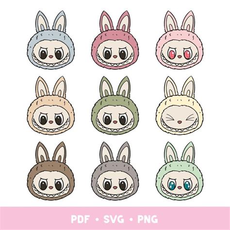 Labubu Svg Png Pdf Bundle Cut Files Macaron Vinyl Face Doll The