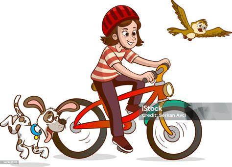자전거를 타고 있는 행복한 귀여운 아이 소녀 Smilegirl 자전거를 타고 학교에 건강한 생활방식에 대한 스톡 벡터 아트 및 기타 이미지 건강한 생활방식 교통수단