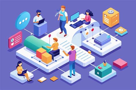 This Illustration Depicts A Customizable User Flow With Various Characters Engaging In Digital