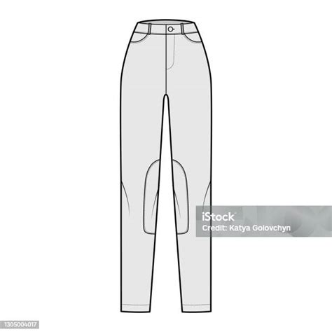 청바지 켄터키 조드퍼스 데님 팬츠 테크니컬 패션 일러스트러와 일반 허리 포켓 벨트 루프 전체 길이 0명에 대한 스톡 벡터 아트 및 기타 이미지 Istock