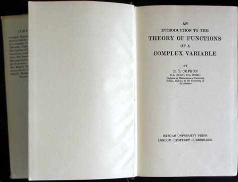 Introduction To The Theory Of Functions Of A Complex Variable By E T