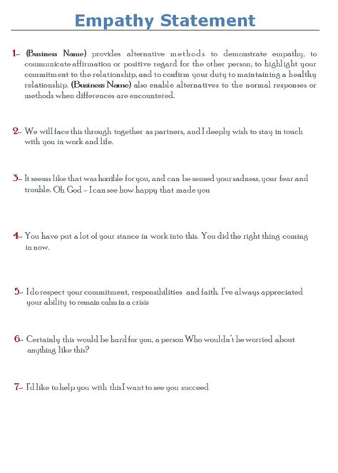 Empathy Statement Sample Free Word And Excel Templates