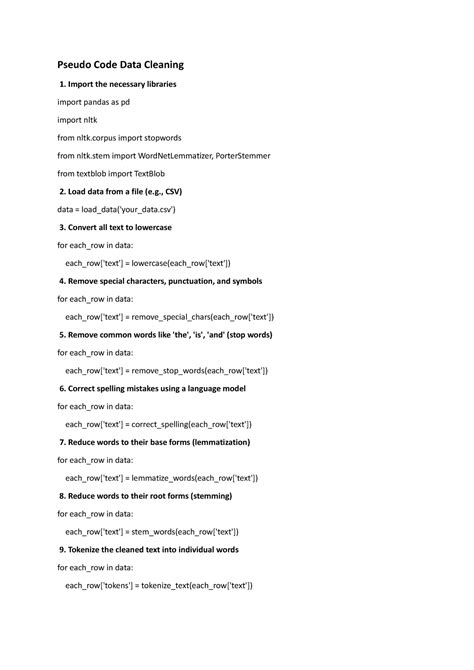 Pseudo Code Psuedo Code For Data ANlaytics Pseudo Code Data