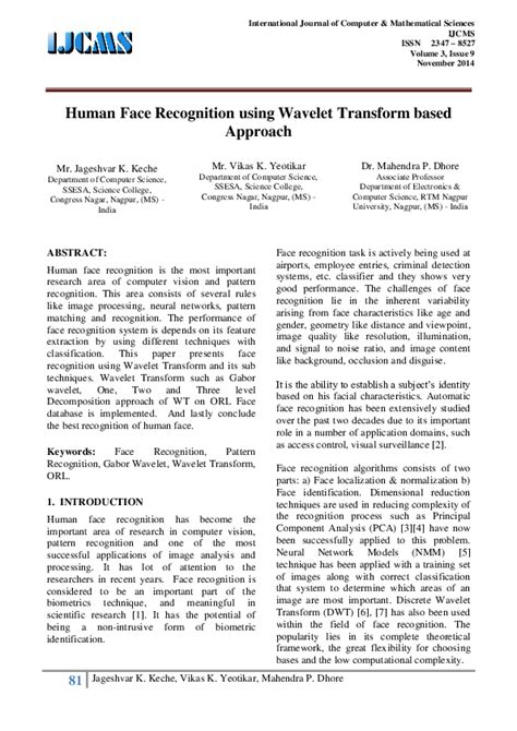 Pdf Human Face Recognition Using Wavelet Transform Based Approach