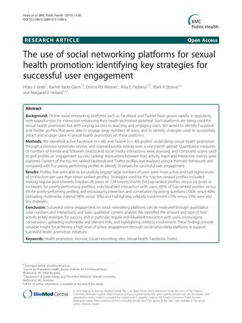 PDF The Use Of Social Networking Platforms For Sexual Health Promotion Identifying Key
