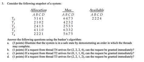 Solved 3 Consider The Following Snapshot Of A System