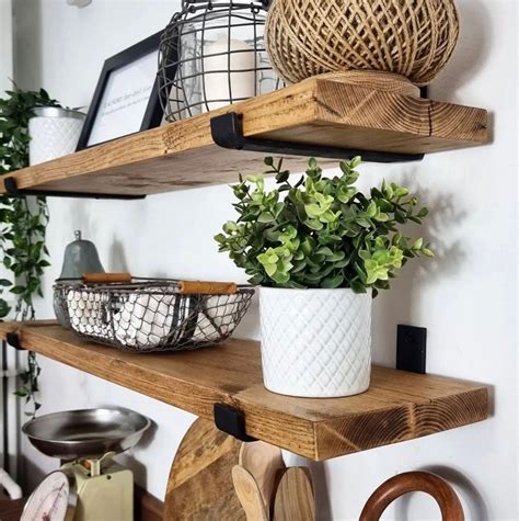 Heavy Duty Rustic Floating Shelf With Two Robust J Shaped Flat Iron Brackets Handmade Farmhouse