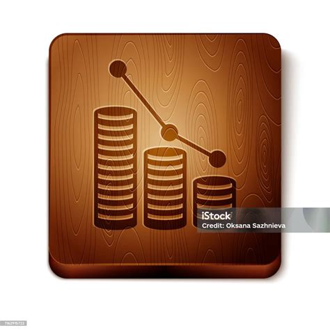 갈색 원형 차트 인포 그래픽 및 동전 아이콘 흰색 배경에 격리 다이어그램 차트 기호입니다 나무 사각형 버튼입니다 벡터 일러스트레이션 0명에 대한 스톡 벡터 아트 및 기타